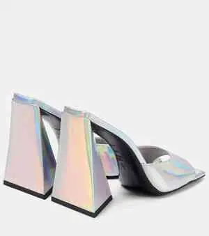 Attico Devon Leather Mules - Silver