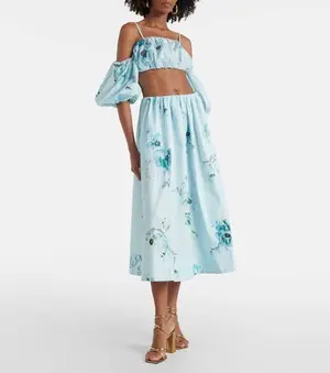Zimmermann Lightburst Floral Cotton Midi Skirt