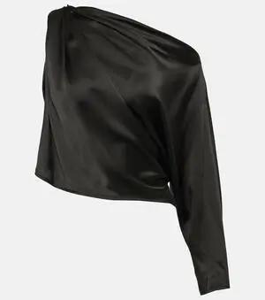 THE SEI Draped One-shoulder Silk Satin Top