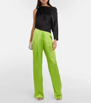 THE SEI Draped One-shoulder Silk Satin Top