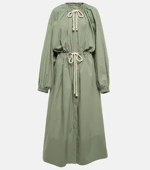 JIL SANDER Drawstring Cotton Poplin Midi Dress
