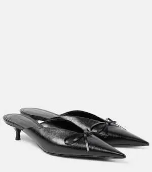 Balenciaga Knife Bow Leather Mules - Black