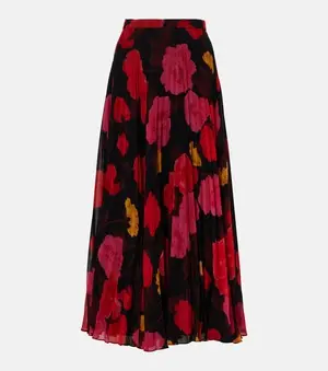 Erdem Pleated Floral Midi Skirt