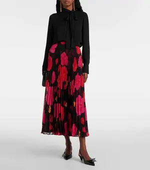 Erdem Pleated Floral Midi Skirt