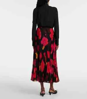 Erdem Pleated Floral Midi Skirt