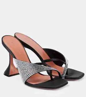 Amina Muaddi Embellished Satin Mules