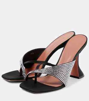 Amina Muaddi Embellished Satin Mules