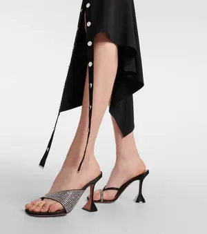 Amina Muaddi Embellished Satin Mules