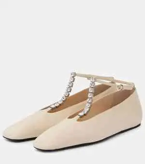 JIL SANDER Crystal-embellished Leather Ballet Flats