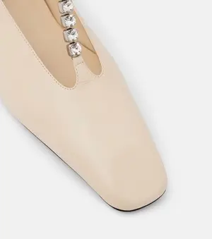 JIL SANDER Crystal-embellished Leather Ballet Flats