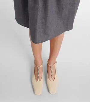 JIL SANDER Crystal-embellished Leather Ballet Flats