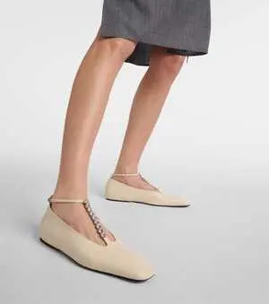 JIL SANDER Crystal-embellished Leather Ballet Flats