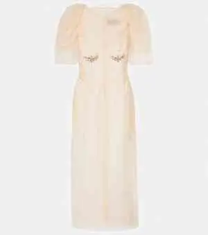 Simone Rocha Embellished Ruched Mesh Midi Dress