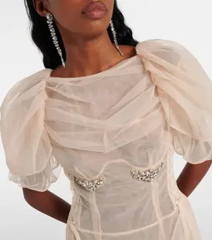 Simone Rocha Embellished Ruched Mesh Midi Dress