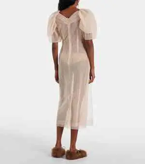 Simone Rocha Embellished Ruched Mesh Midi Dress