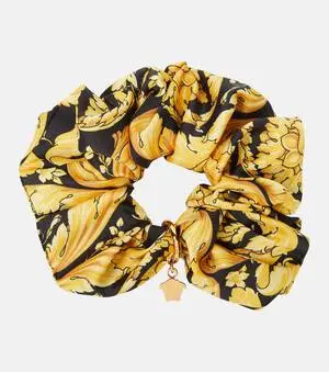 Versace Barocco Embellished Satin Scrunchie - Black