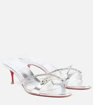 CHRISTIAN LOUBOUTIN Queen 55 Embellished Leather Sandals - Silver