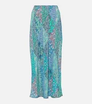 Rixo Ardith Patchwork Silk Midi Skirt