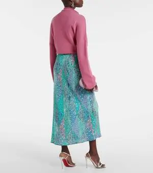 Rixo Ardith Patchwork Silk Midi Skirt