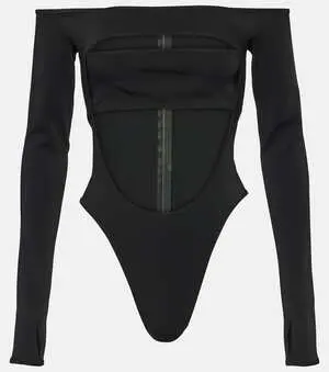 MUGLER Circle Off-shoulder Cutout Bodysuit