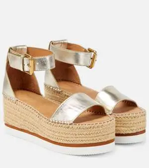See By Chloé Glyn Leather Platform Espadrille Sandals - Metallic