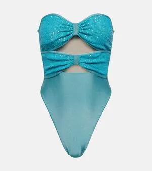 ADRIANA DEGREAS Sequined Cut Out Strapless One Piece - Blue