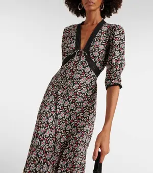 Rixo Amina Floral Crepe Midi Dress