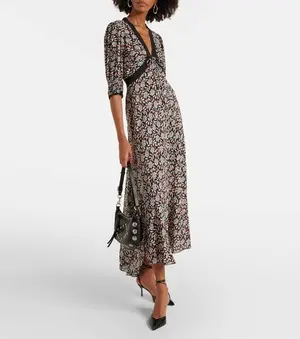 Rixo Amina Floral Crepe Midi Dress