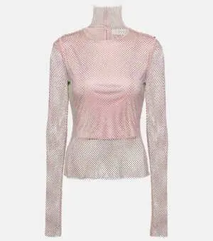 Sportmax Fishnet Embellished Turtleneck Top