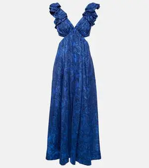Zimmermann Ruffled Paisley Silk Midi Dress - Blue