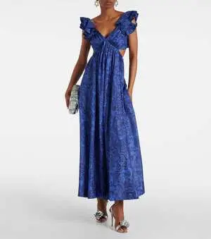 Zimmermann Ruffled Paisley Silk Midi Dress