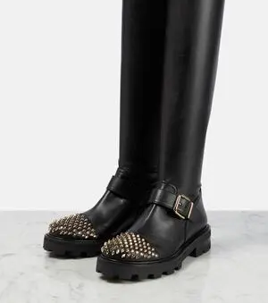 JIMMY CHOO Biker Ii Leather Over-the-knee Boots With Stud Embellishments