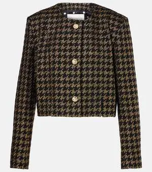 Nina Ricci Houndstooth Lame Tweed Jacket - Gold