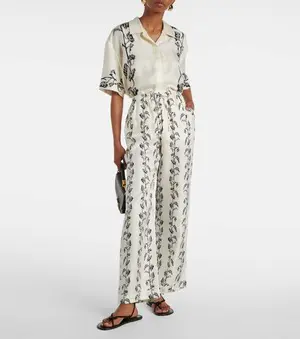 Asceno Aurelia Printed Silk Twill Palazzo Pants - White
