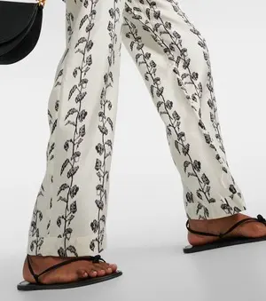 Asceno Aurelia Printed Silk Twill Palazzo Pants - White