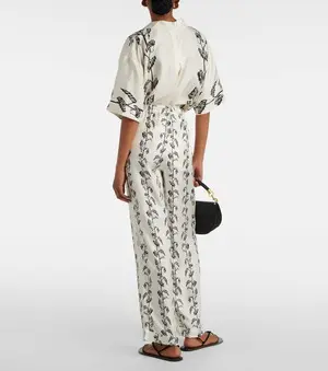 Asceno Aurelia Printed Silk Twill Palazzo Pants - White