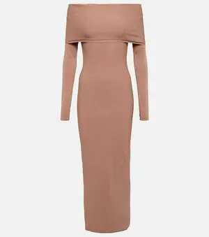 Alaïa Off-shoulder Jersey Midi Dress - Beige