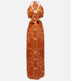 Johanna Ortiz Printed Linen Maxi Dress - Orange