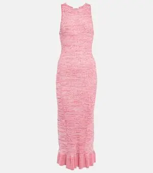 GANNI Ribbed-knit Midi Dress - Multicoloured
