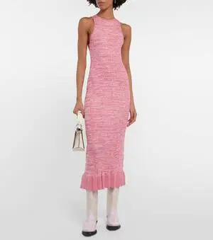 GANNI Ribbed-knit Midi Dress - Multicoloured