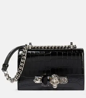 Alexander McQueen Jewelled Satchel Small Leather Crossbody Bag - Black