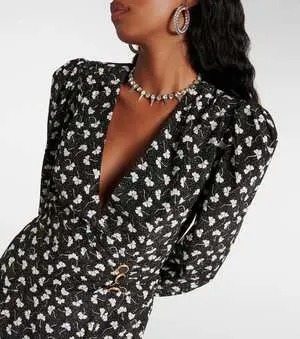 Alessandra Rich Printed Silk Midi Dress