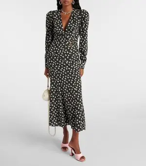 Alessandra Rich Printed Silk Midi Dress