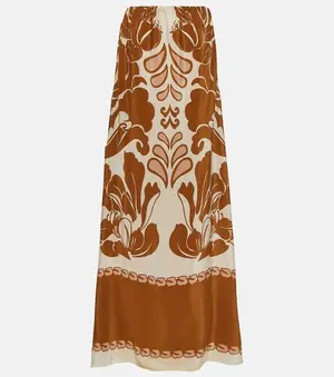 ADRIANA DEGREAS Printed Strapless Silk Maxi Dress - Multicoloured