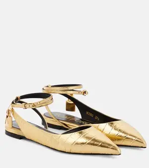 TOM FORD Padlock Croc-effect Ballet Flats - Gold