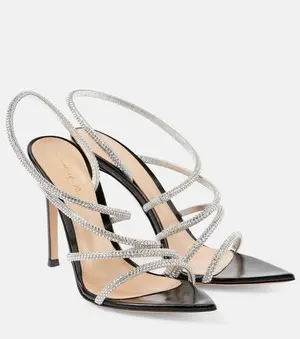GIANVITO ROSSI Crystal Ettie Leather Sandals - Silver