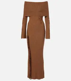 AYA MUSE Danica Ribbed-knit Midi Dress - Brown