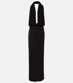 Magda Butrym Draped Halterneck Jersey Gown - Black