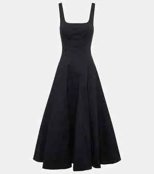Staud Wells Cotton Poplin Midi Dress - Black