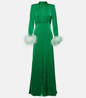 SELF-PORTRAIT Feather-trimmed Satin Gown